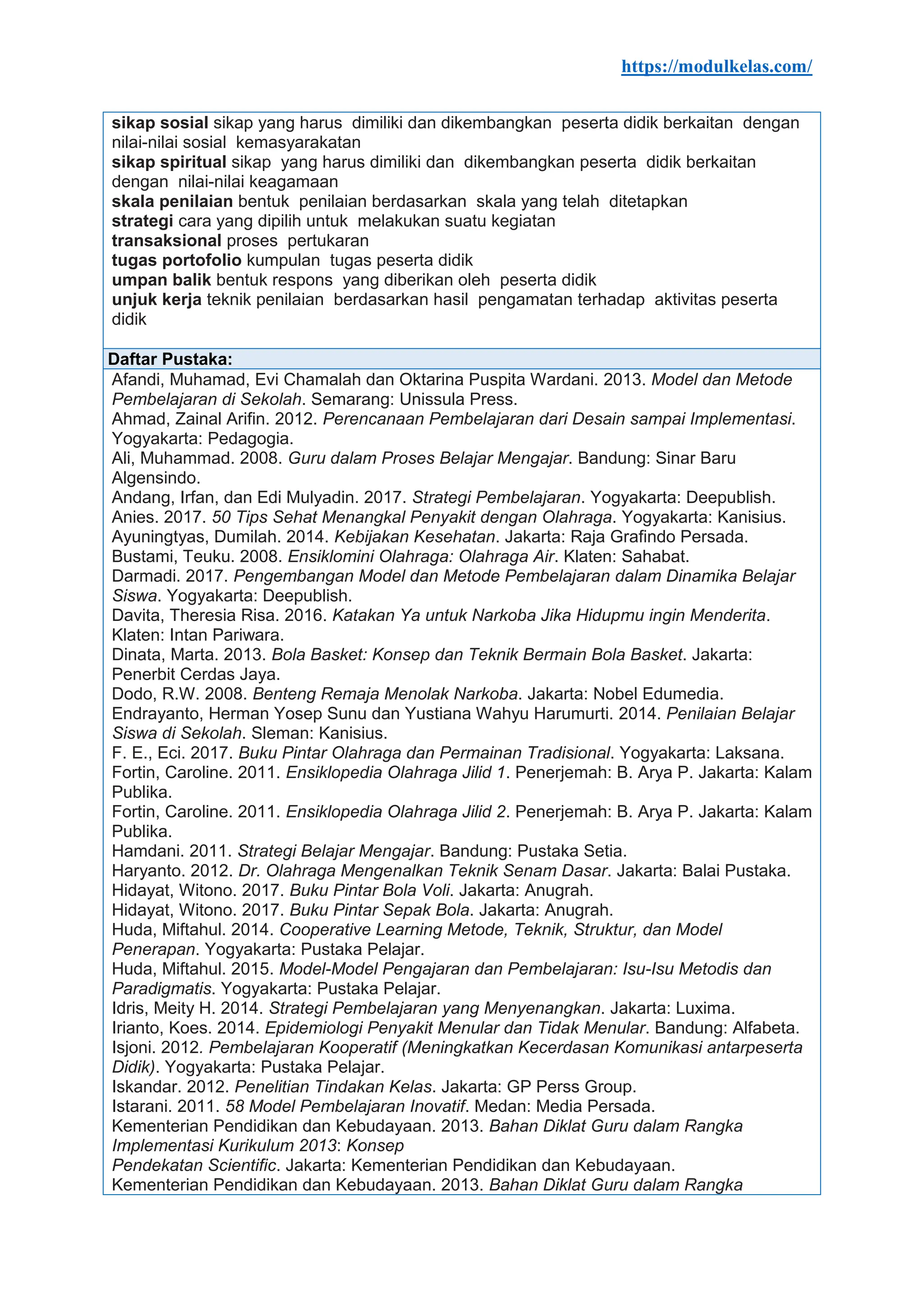 Modul Ajar PJOK Kelas 5 Fase C Kurikulum Merdeka | PDF