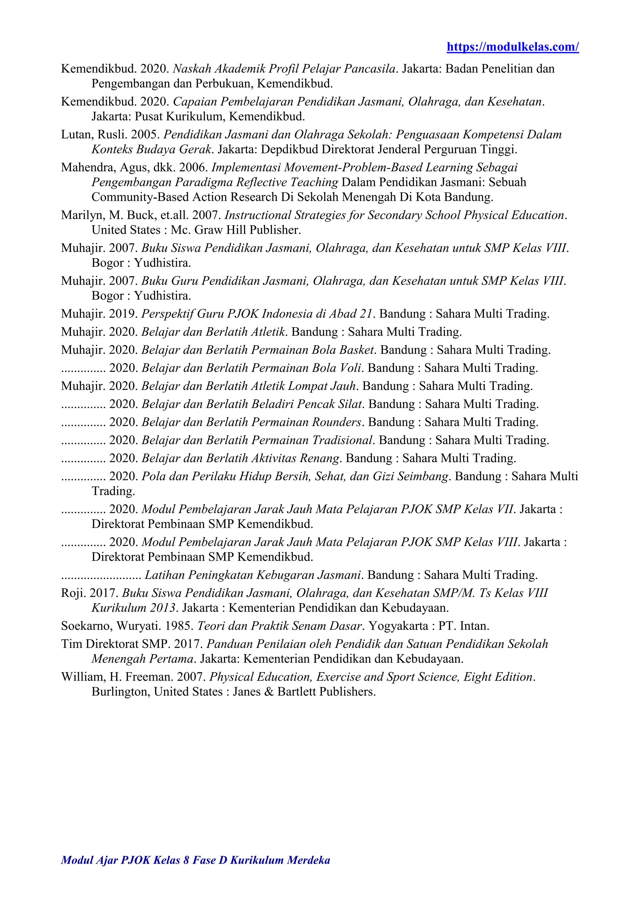 Modul Ajar PJOK Kelas 8 SMP/MTs Fase D Kurikulum Merdeka | PDF