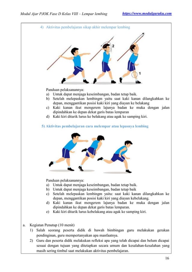 MODUL AJAR PJOK LEMPAR LEMBING FASE D KELAS 8 SMP | DOC