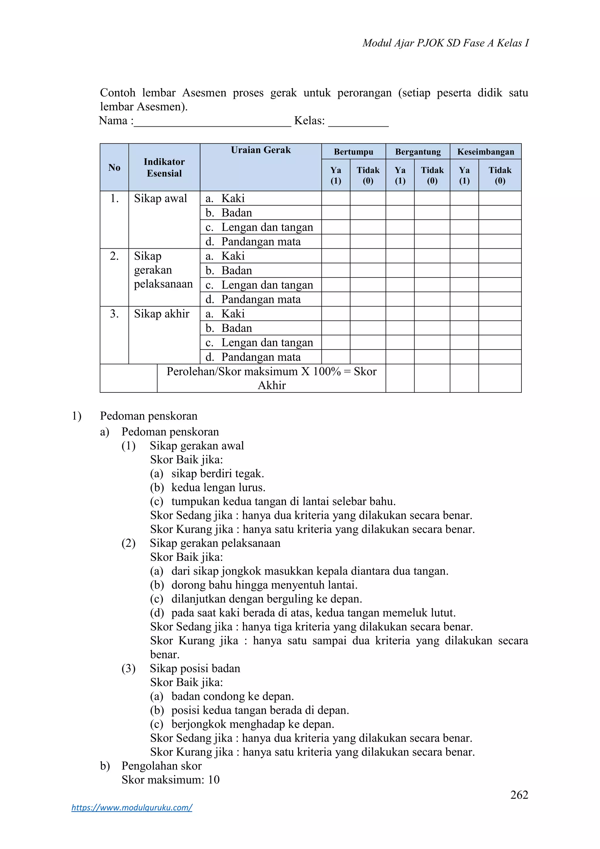 MODUL AJAR PJOK FASE A KELAS 1 KURIKULUM MERDEKA | DOCX