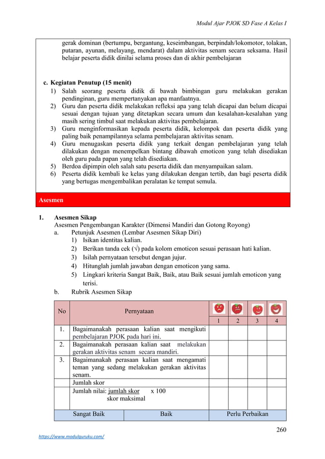 MODUL AJAR PJOK FASE A KELAS 1 KURIKULUM MERDEKA | DOCX