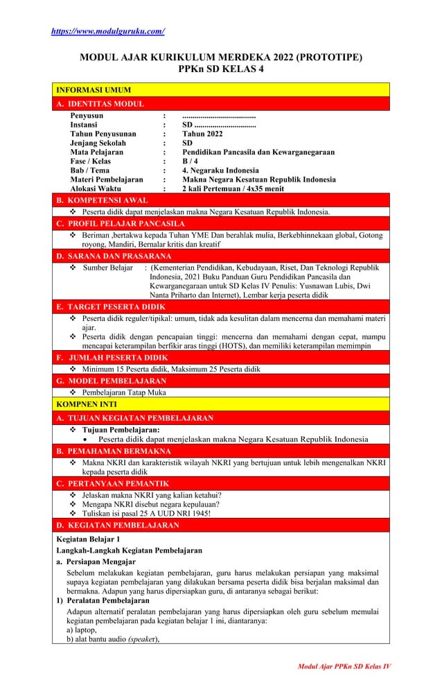 Modul Ajar PPKn BAB 4 Kelas 4 | DOCX