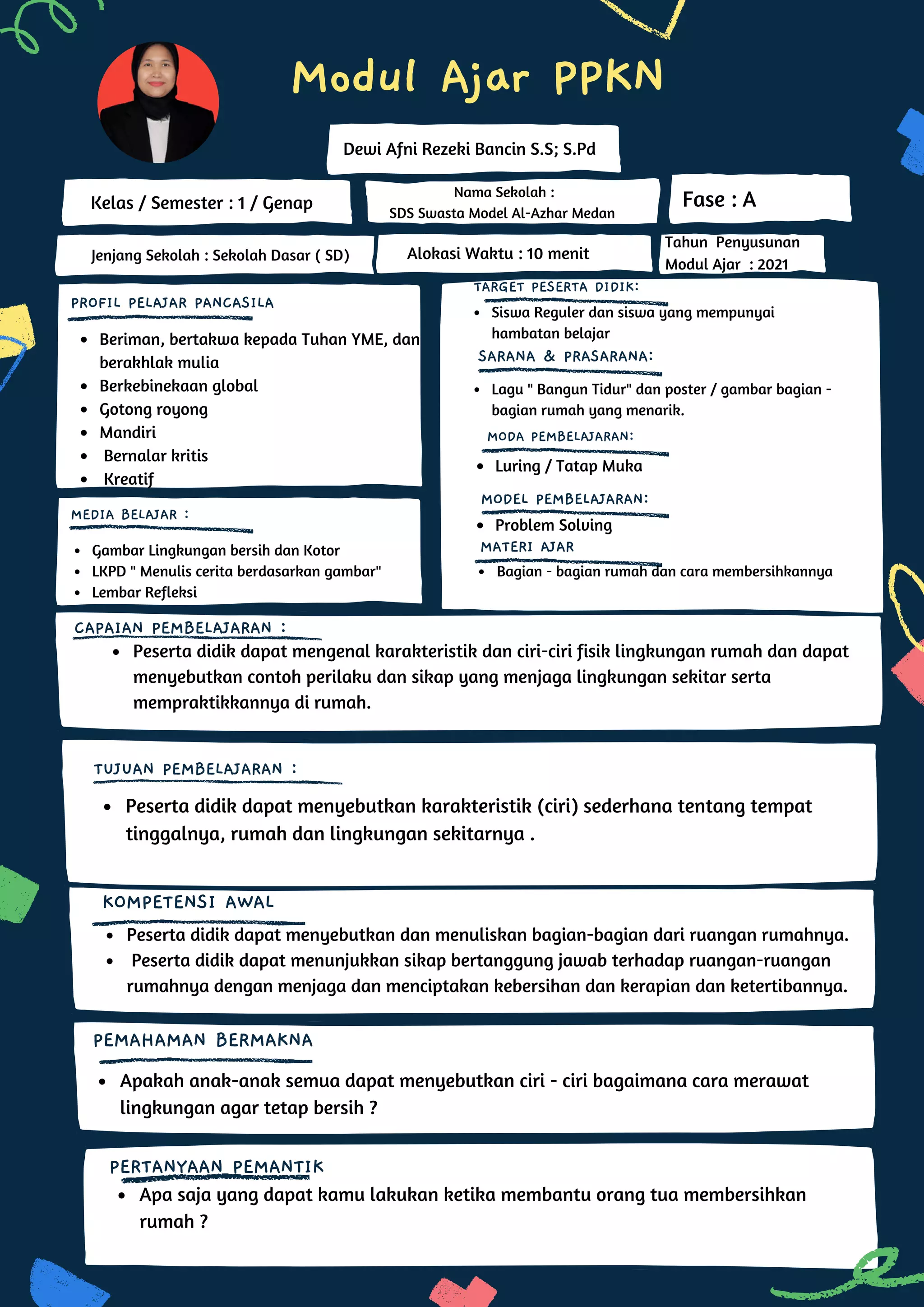 Modul Ajar PPKN Kelas 1 Fase A SD MI Materi Rumah dan Cara Membersihkannya Tahun Ajaran 2022 ...