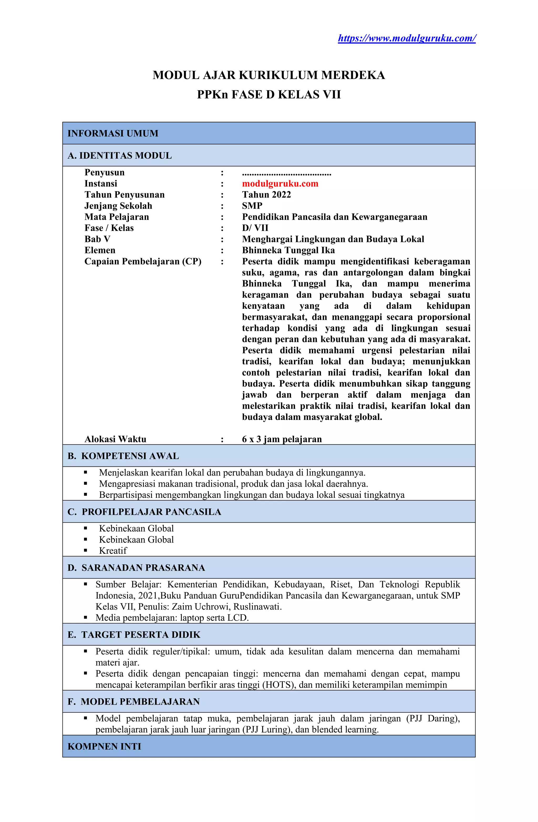 Modul Ajar PPKn Kelas 7 SMP Bab 5 | DOCX