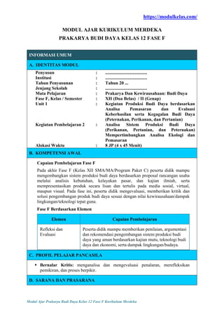 Modul Ajar Prakarya Budidaya Kelas 12 SMA/MA Fase F Kurikulum Merdeka | PDF