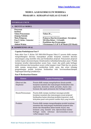 Modul Ajar Prakarya Kerajinan Kelas 12 SMA/MA Fase F Kurikulum Merdeka | PDF