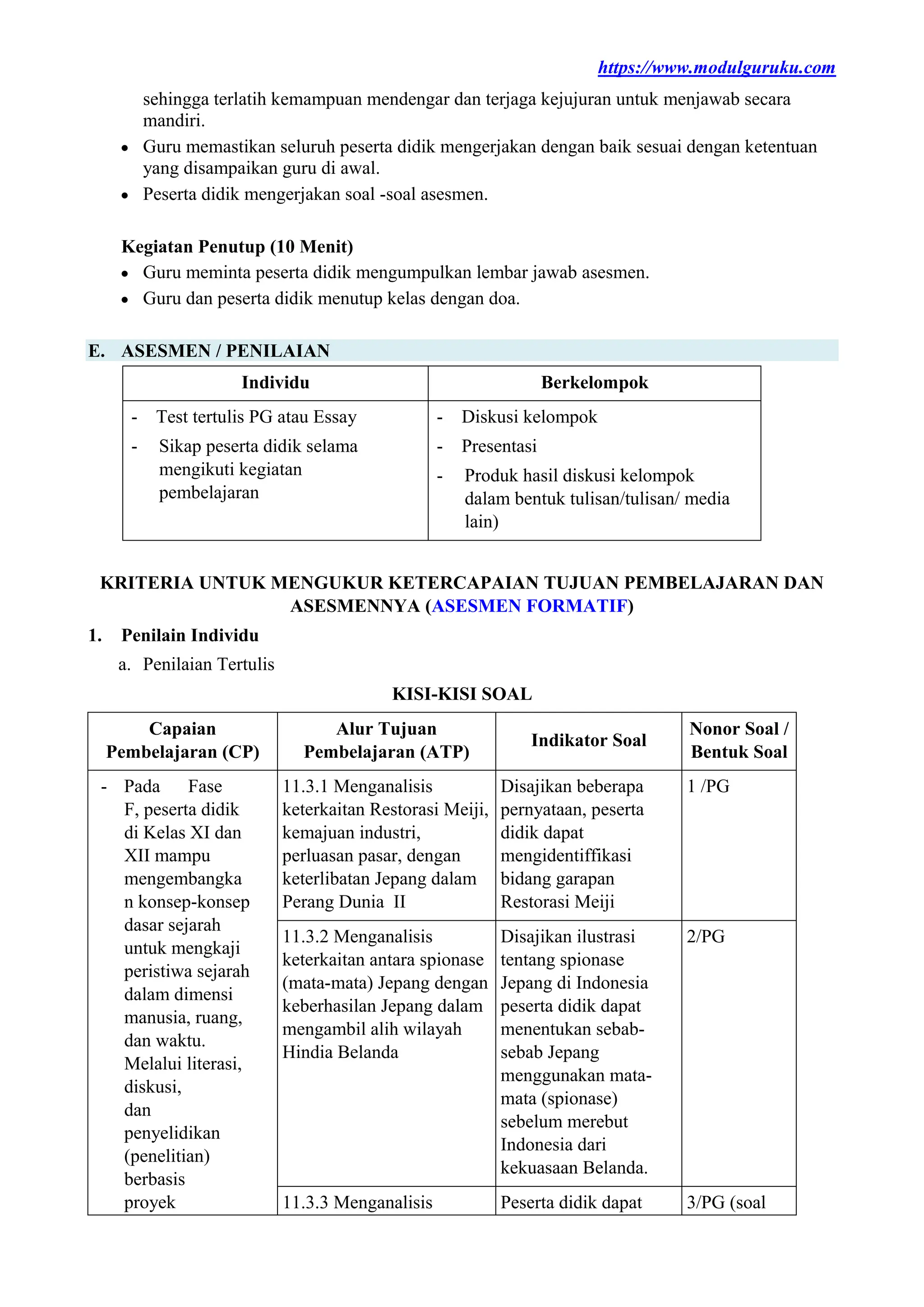 Modul Ajar Sejarah Kelas 11 Fase F Kurikulum Merdeka | PDF