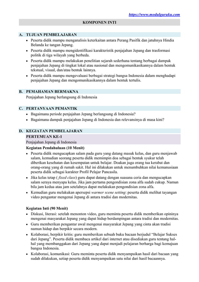 Modul Ajar Sejarah Kelas 11 Fase F Kurikulum Merdeka | PDF