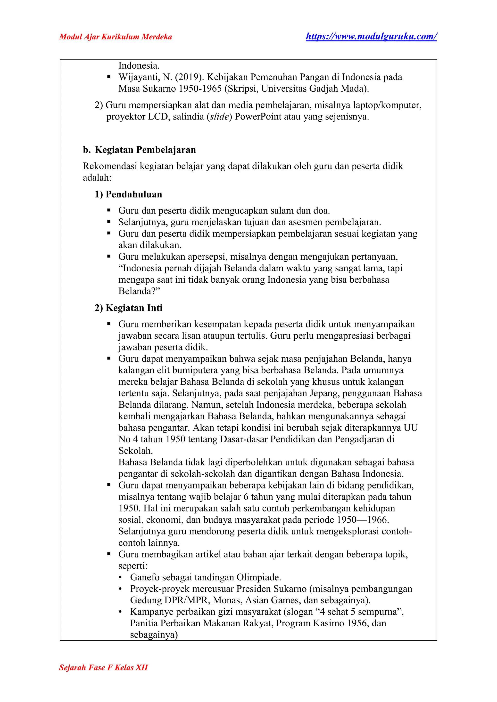 Modul Ajar Sejarah Kelas 12 Fase F Kurikulum Merdeka | PDF