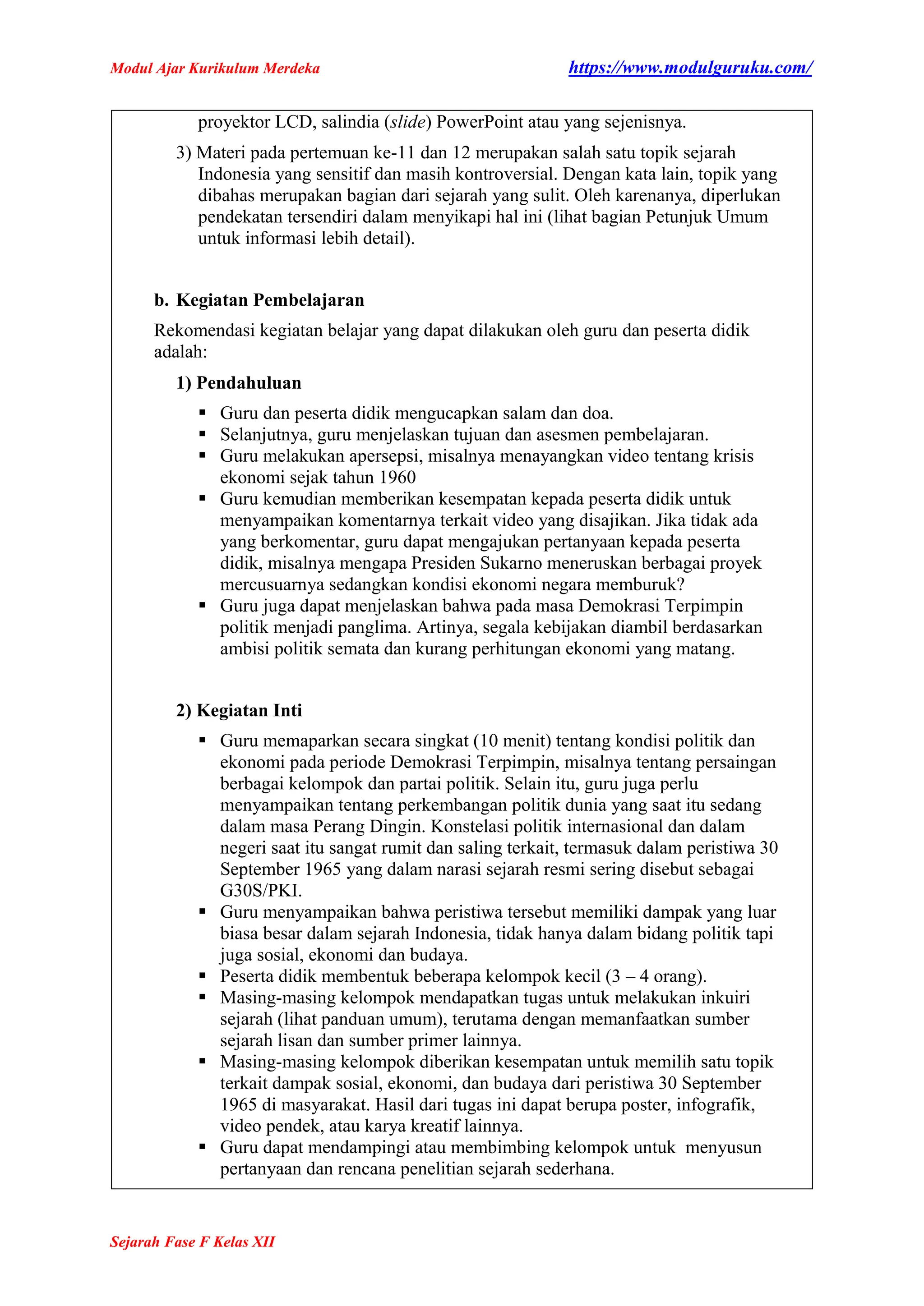 Modul Ajar Sejarah Kelas 12 Fase F Kurikulum Merdeka | PDF