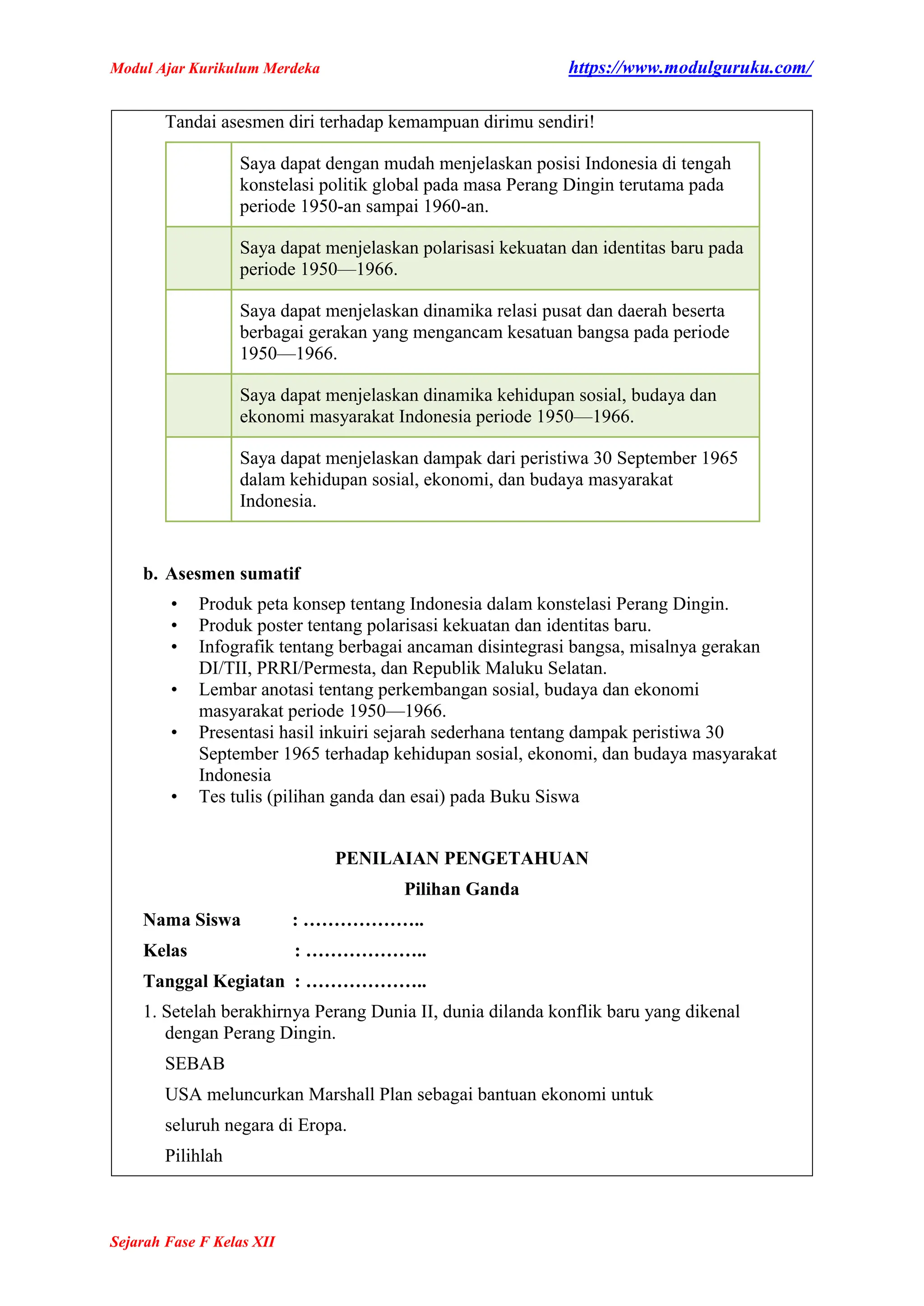 Modul Ajar Sejarah Kelas 12 Fase F Kurikulum Merdeka | PDF