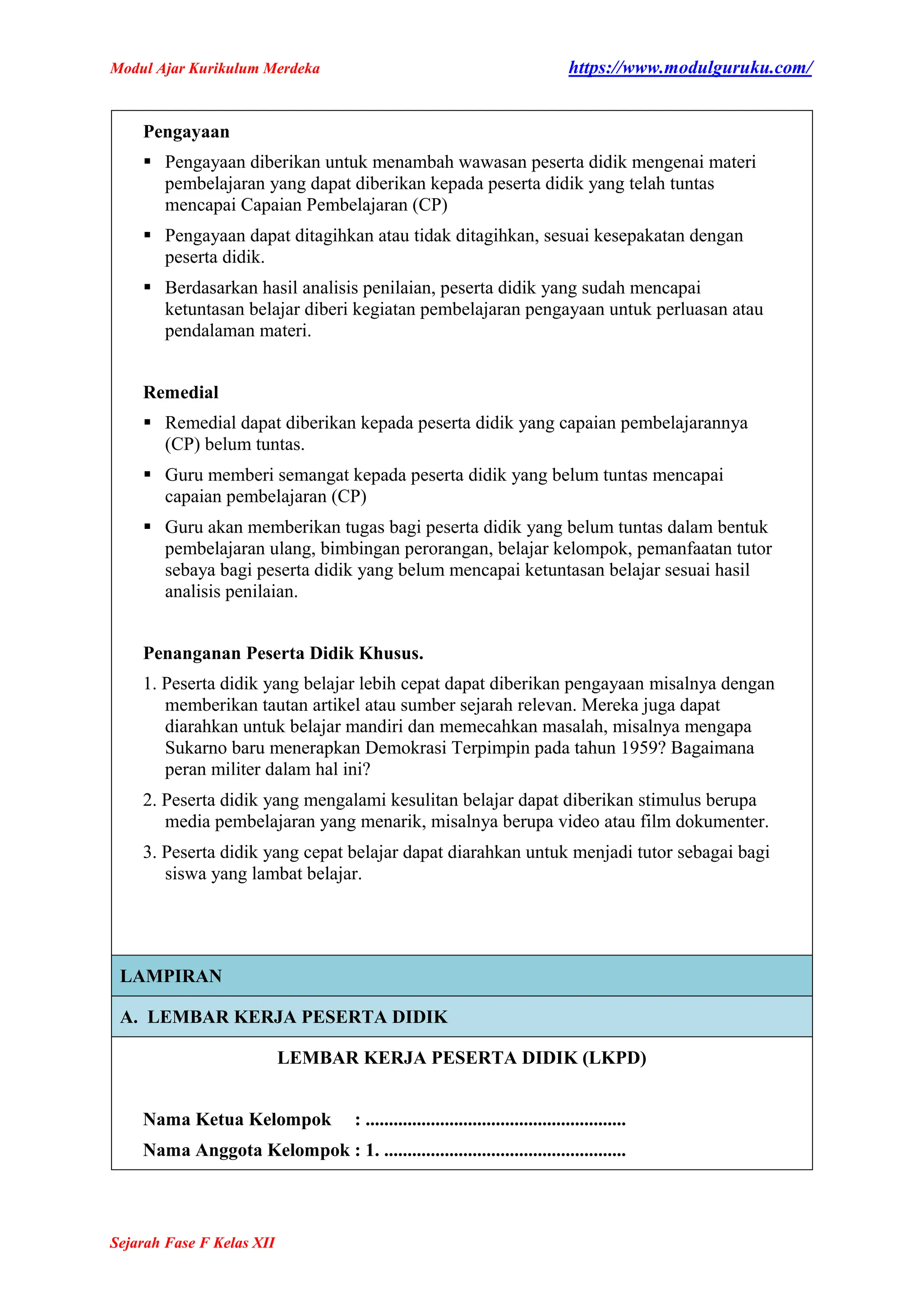 Modul Ajar Sejarah Kelas 12 Fase F Kurikulum Merdeka | PDF