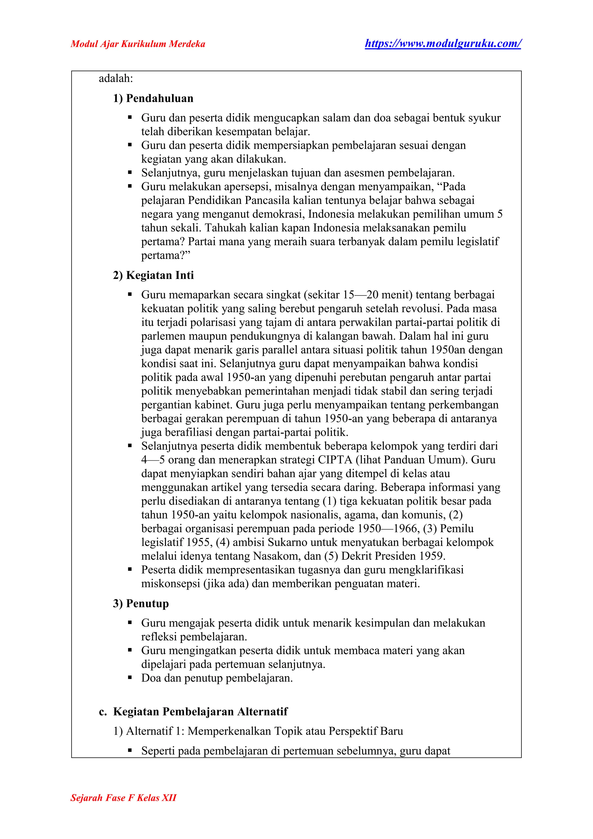 Modul Ajar Sejarah Kelas 12 Fase F Kurikulum Merdeka | PDF