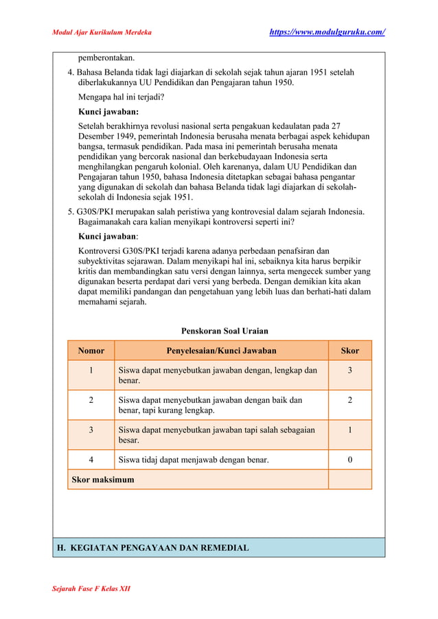 Modul Ajar Sejarah Kelas 12 Fase F Kurikulum Merdeka | PDF