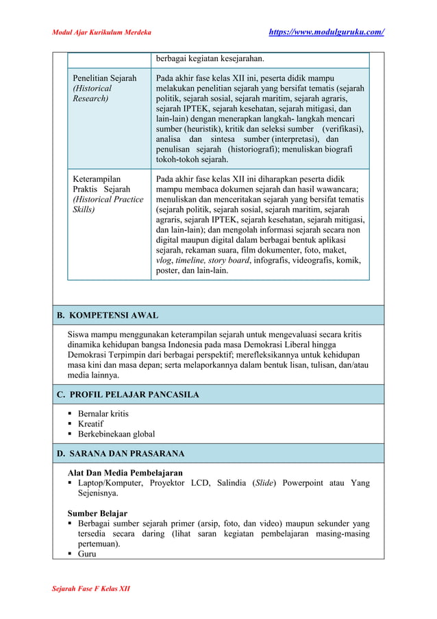 Modul Ajar Sejarah Kelas 12 Fase F Kurikulum Merdeka | PDF