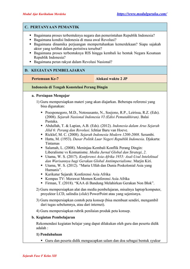 Modul Ajar Sejarah Kelas 12 Fase F Kurikulum Merdeka | PDF