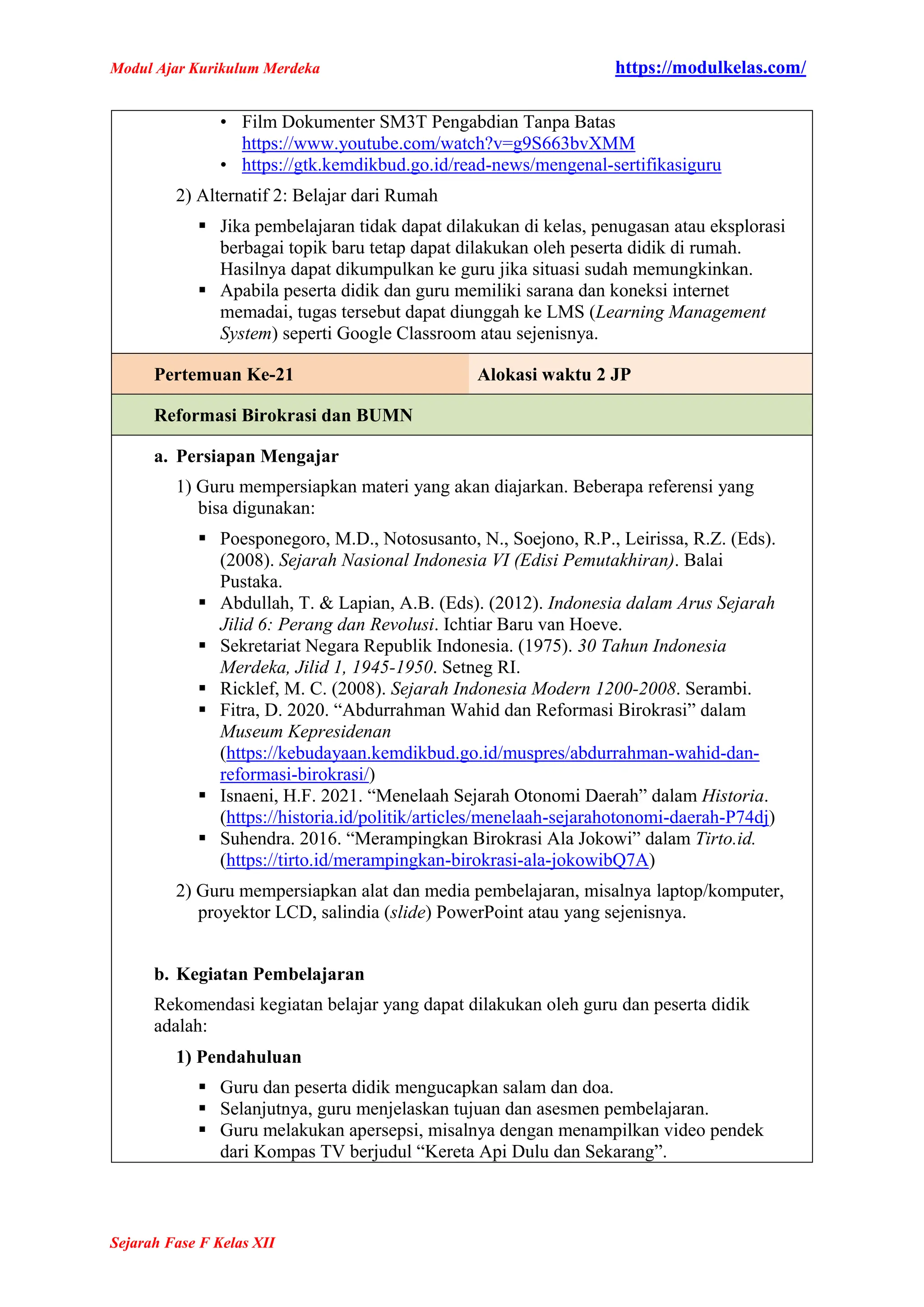 Modul Ajar Sejarah Kelas 12 Fase F Kurikulum Merdeka | PDF
