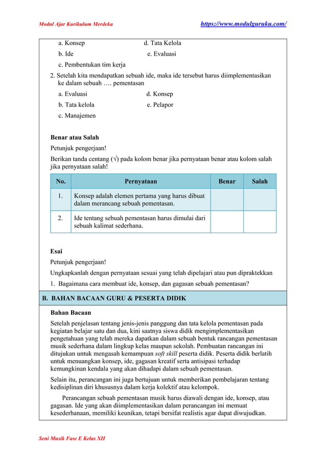 Modul Ajar Seni Musik Kelas 12 Fase F Kurikulum Merdeka | PDF