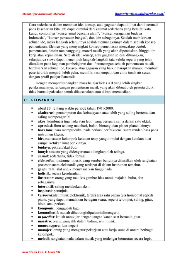 Modul Ajar Seni Musik Kelas 12 Fase F Kurikulum Merdeka | PDF