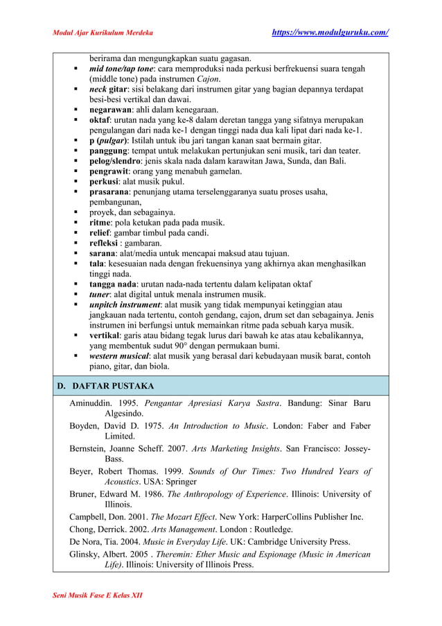 Modul Ajar Seni Musik Kelas 12 Fase F Kurikulum Merdeka | PDF