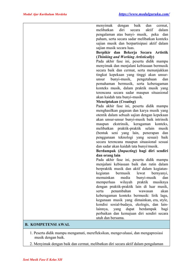 Modul Ajar Seni Musik Kelas 12 Fase F Kurikulum Merdeka | PDF