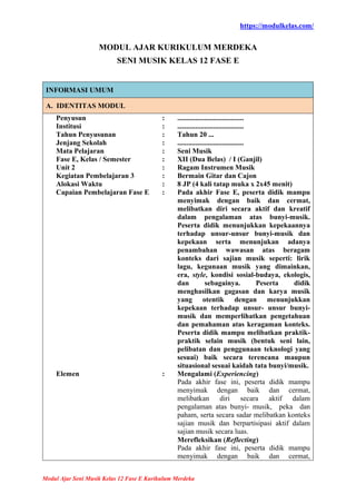 Modul Ajar Seni Musik Kelas 12 SMA/MA Fase F Kurikulum Merdeka | PDF