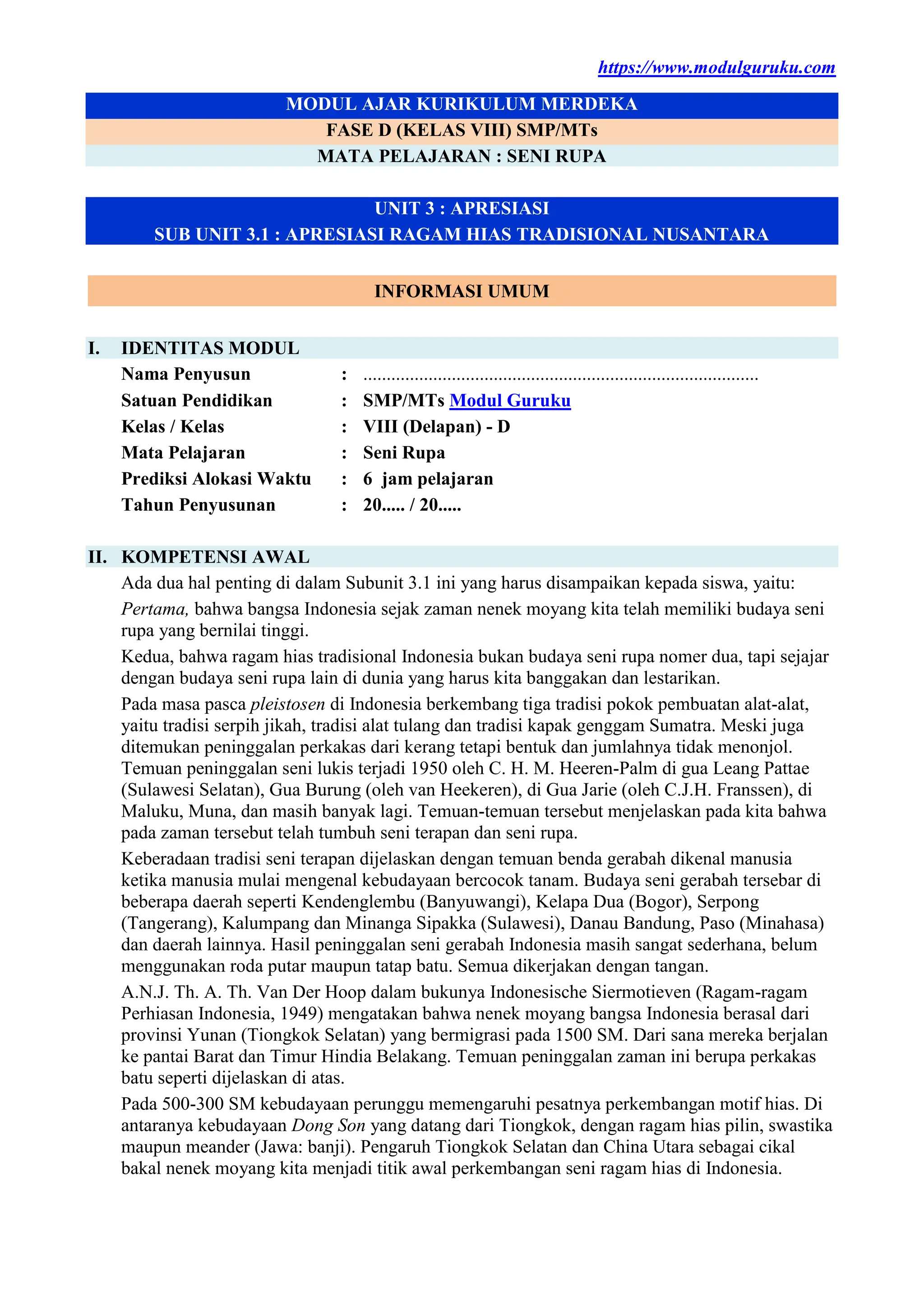 Modul Ajar Seni Rupa Fase D Kelas 8 SMP | DOCX