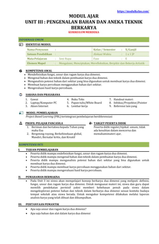 Modul Ajar Seni Rupa Kelas 10 SMA Fase E Kurikulum Merdeka | PDF