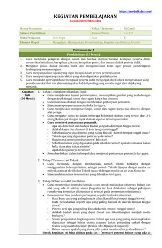 Modul Ajar Seni Rupa Kelas 10 SMA Fase E Kurikulum Merdeka | PDF