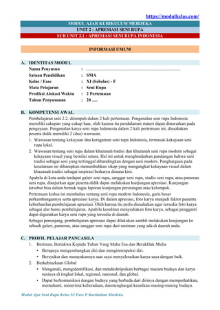 Modul Ajar Seni Rupa Kelas 11 SMA/MA Fase F Kurikulum Merdeka | PDF