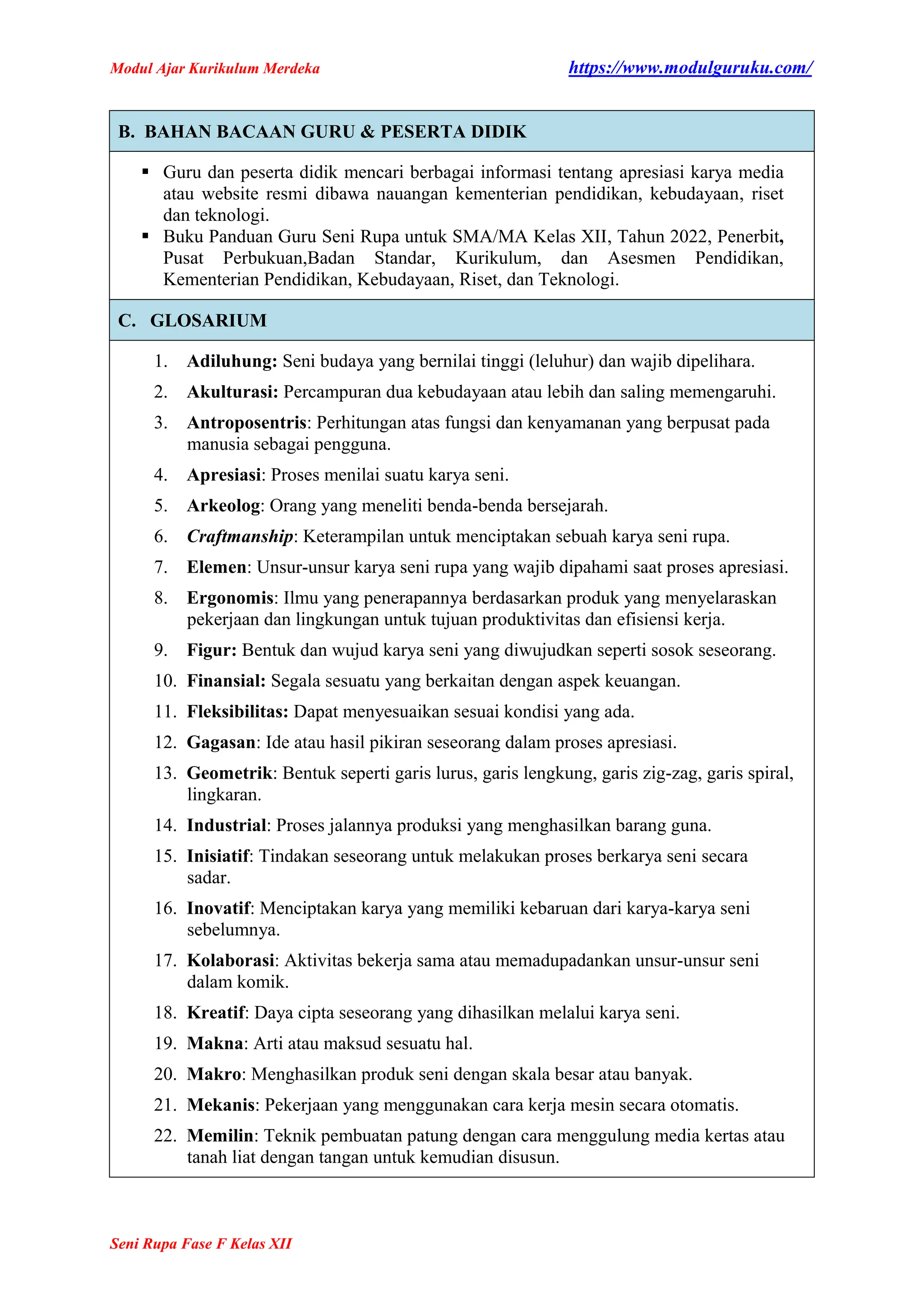 Modul Ajar Seni Rupa Kelas 12 Fase F Kurikulum Merdeka | PDF