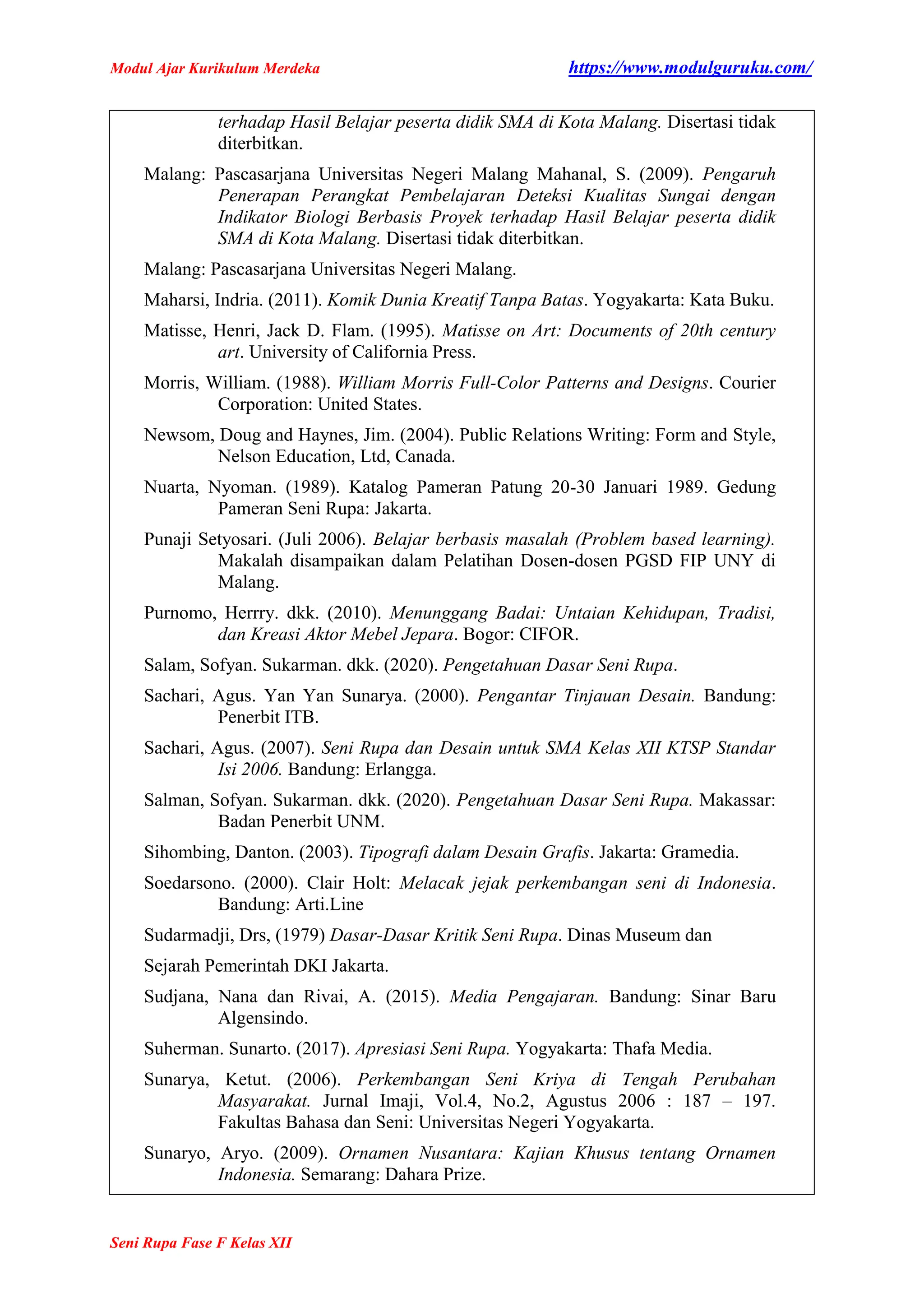 Modul Ajar Seni Rupa Kelas 12 Fase F Kurikulum Merdeka | PDF