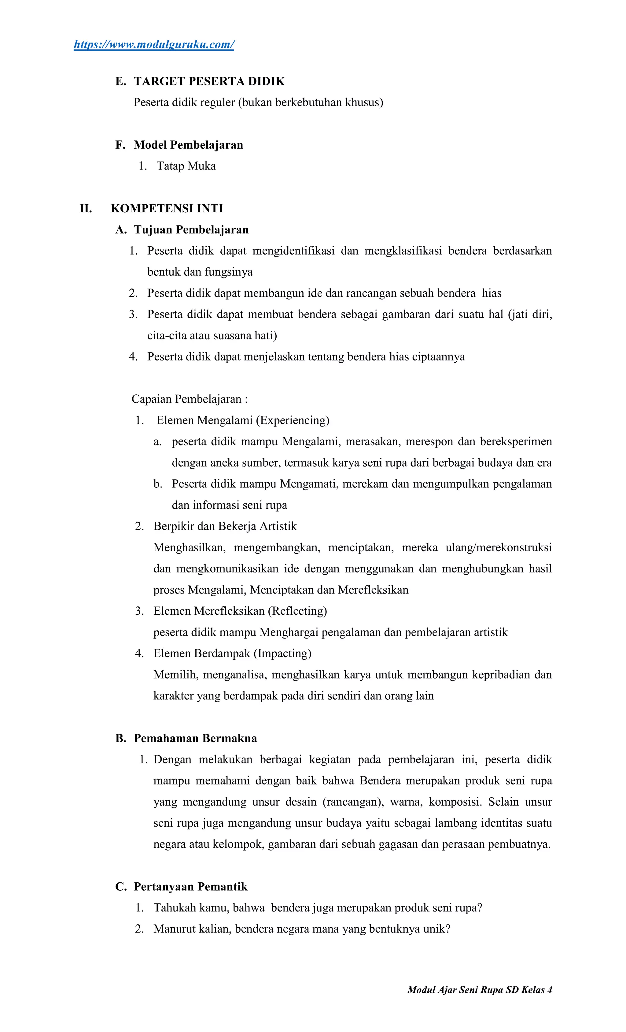 MODUL AJAR SENI RUPA KELAS 4 FASE B KURIKULUM MERDEKA | DOCX