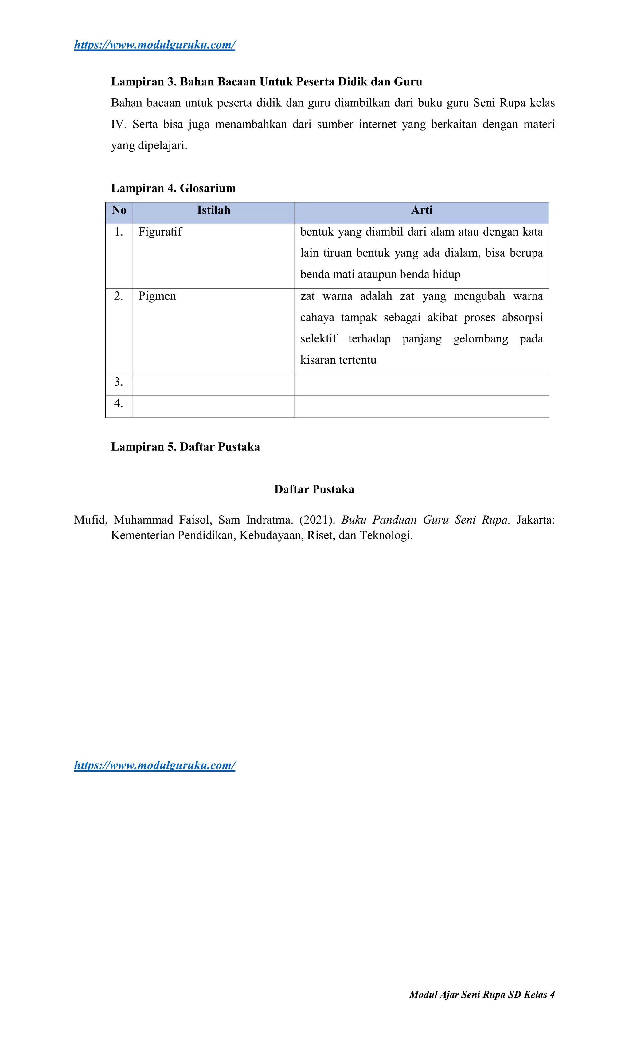 MODUL AJAR SENI RUPA KELAS 4 FASE B KURIKULUM MERDEKA | DOCX