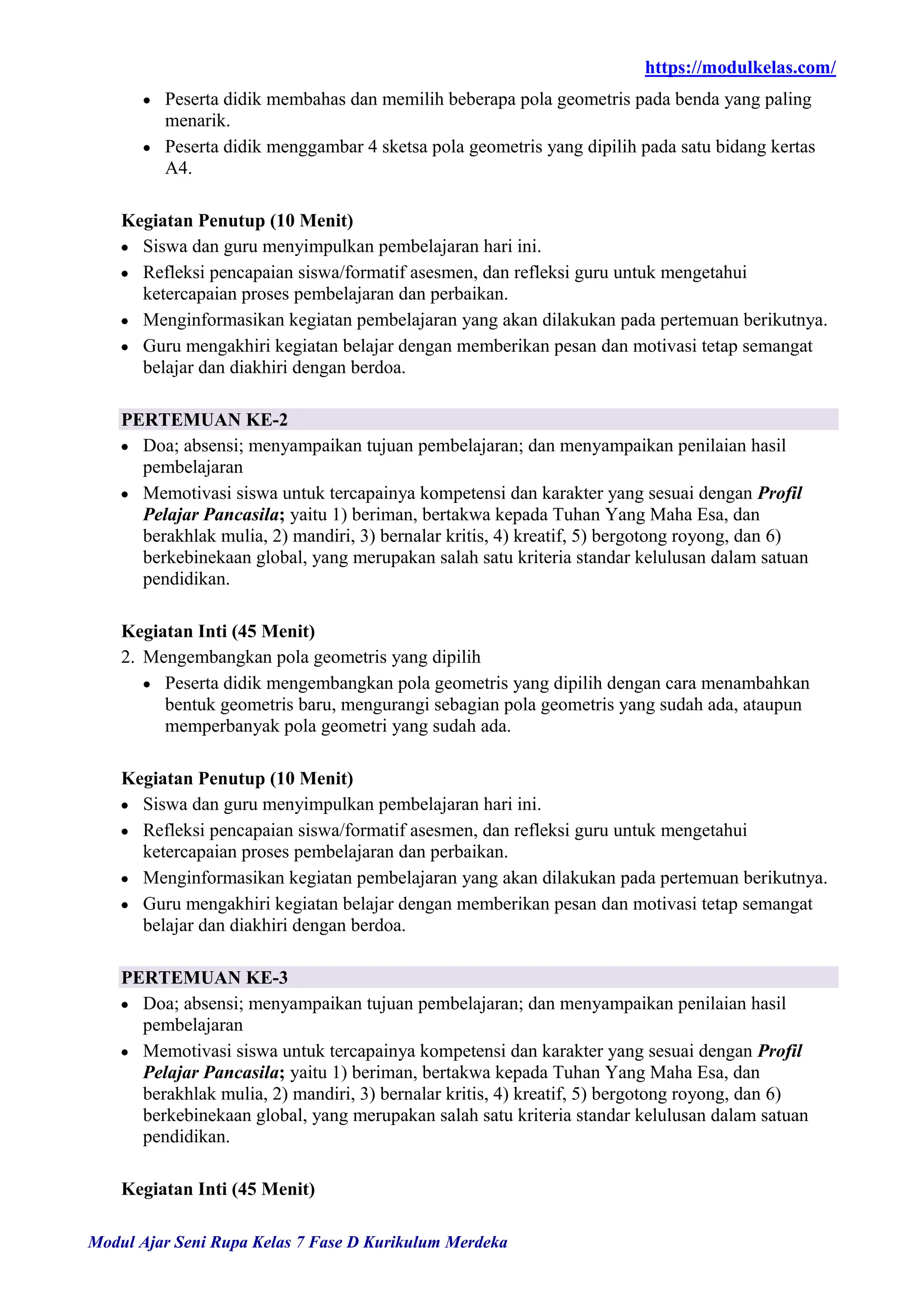 Modul Ajar Seni Rupa Kelas 7 SMP/MTs Fase D Kurikulum Merdeka | PDF