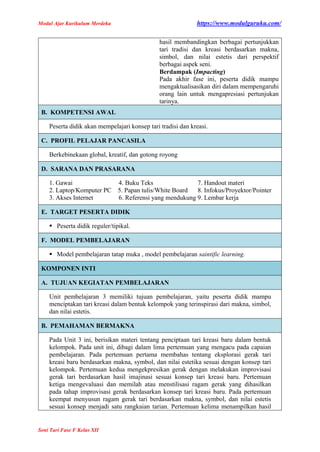 Modul Ajar Seni Tari Kelas 12 Fase F Kurikulum Merdeka | PDF