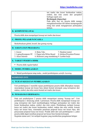 Modul Ajar Seni Tari Kelas 12 SMA/MA Fase F Kurikulum Merdeka | PDF