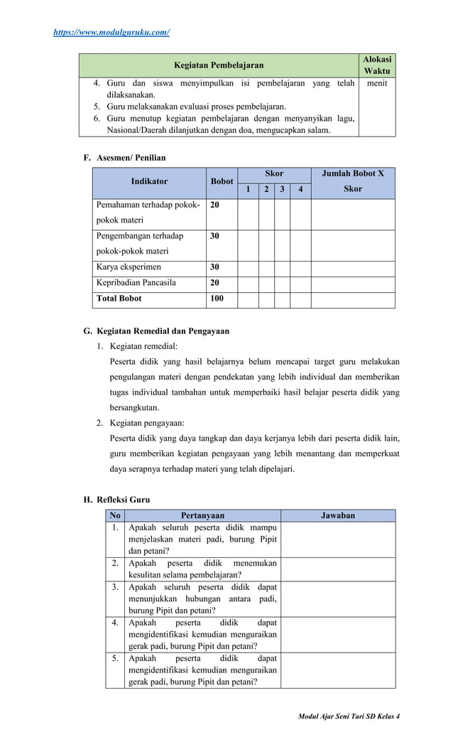 MODUL AJAR SENI TARI KELAS 4 BAB 1 | DOCX