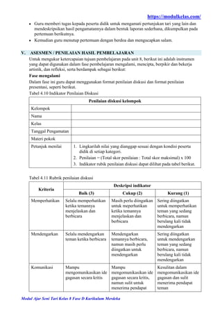 Modul Ajar Seni Tari Kelas 8 SMP/MTs Fase D Kurikulum Merdeka | PDF