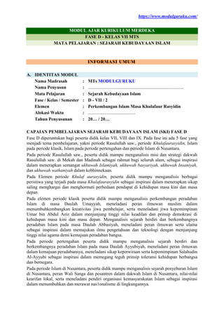 Modul Ajar SKI Kelas 7 Fase D Kurikulum Merdeka | PDF