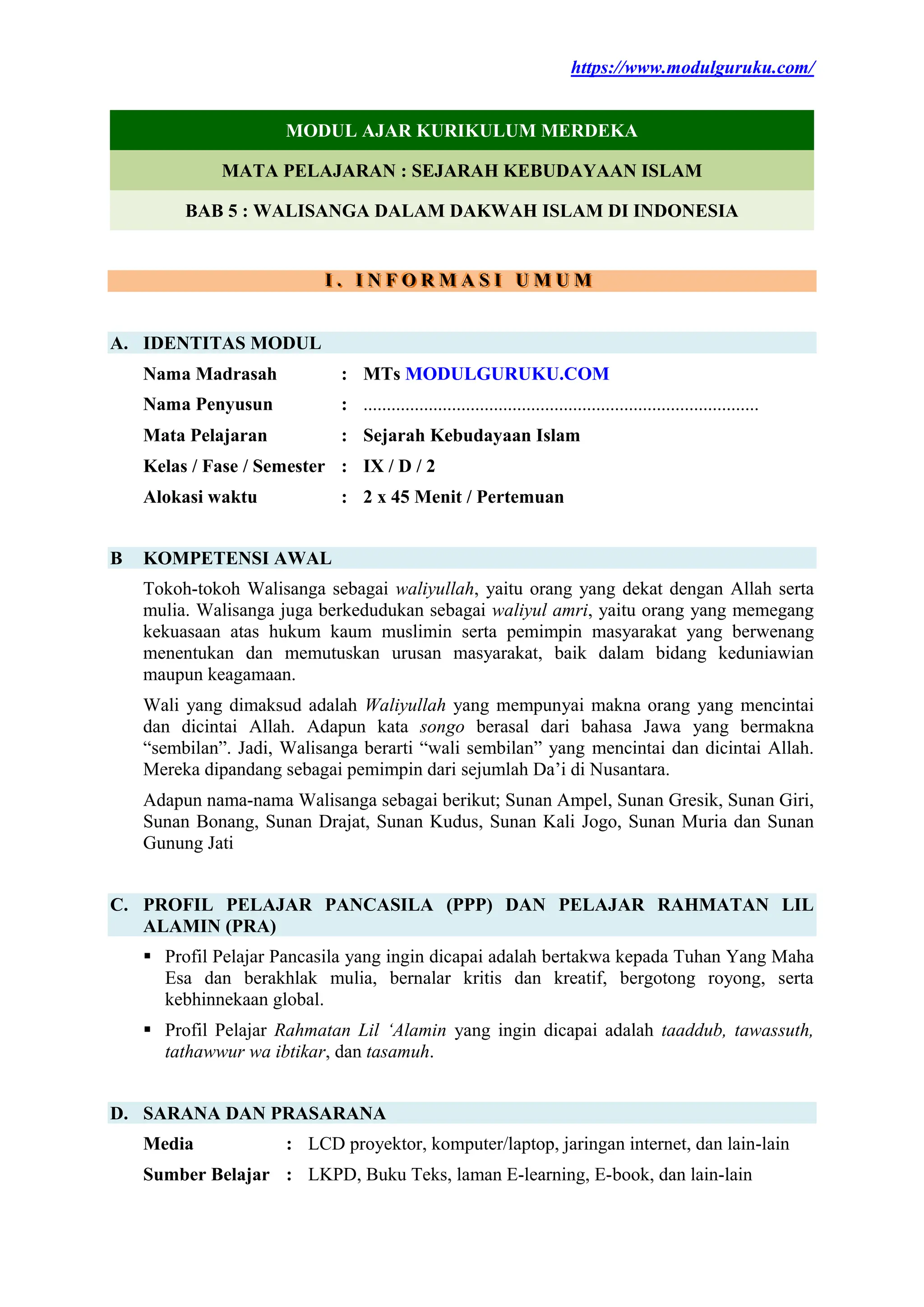 Modul Ajar SKI Kelas 9 Fase D Kurikulum Merdeka | PDF
