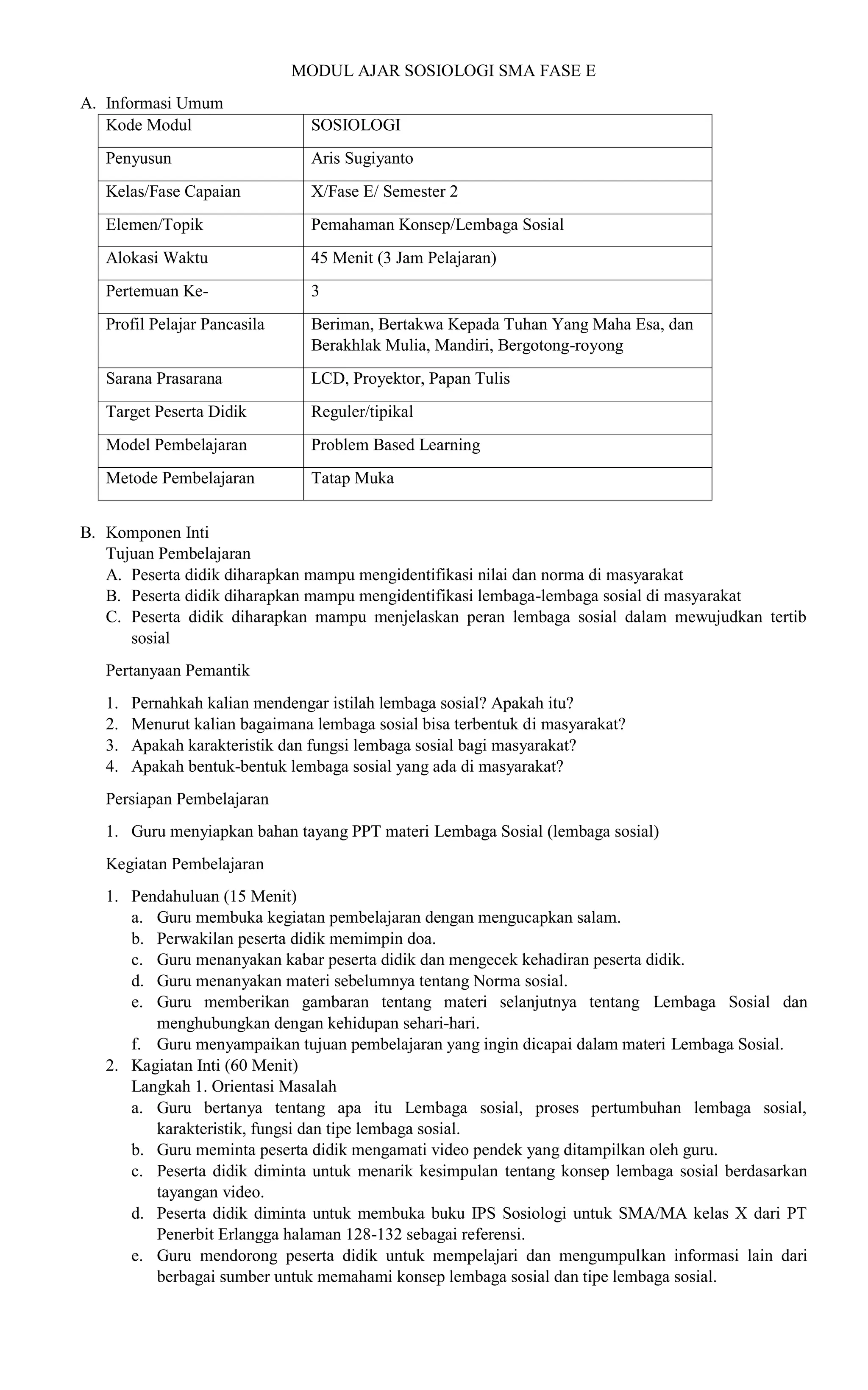 Modul Ajar Sosiologi - Lembaga Sosial - Fase E.pdf