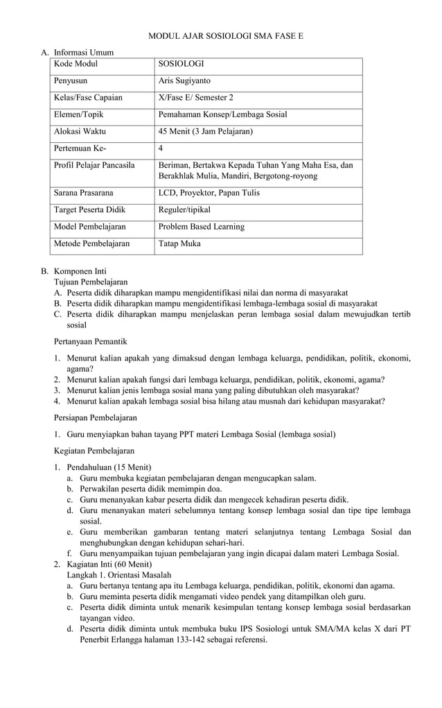 Modul Ajar Sosiologi - Lembaga Sosial - Fase E.pdf