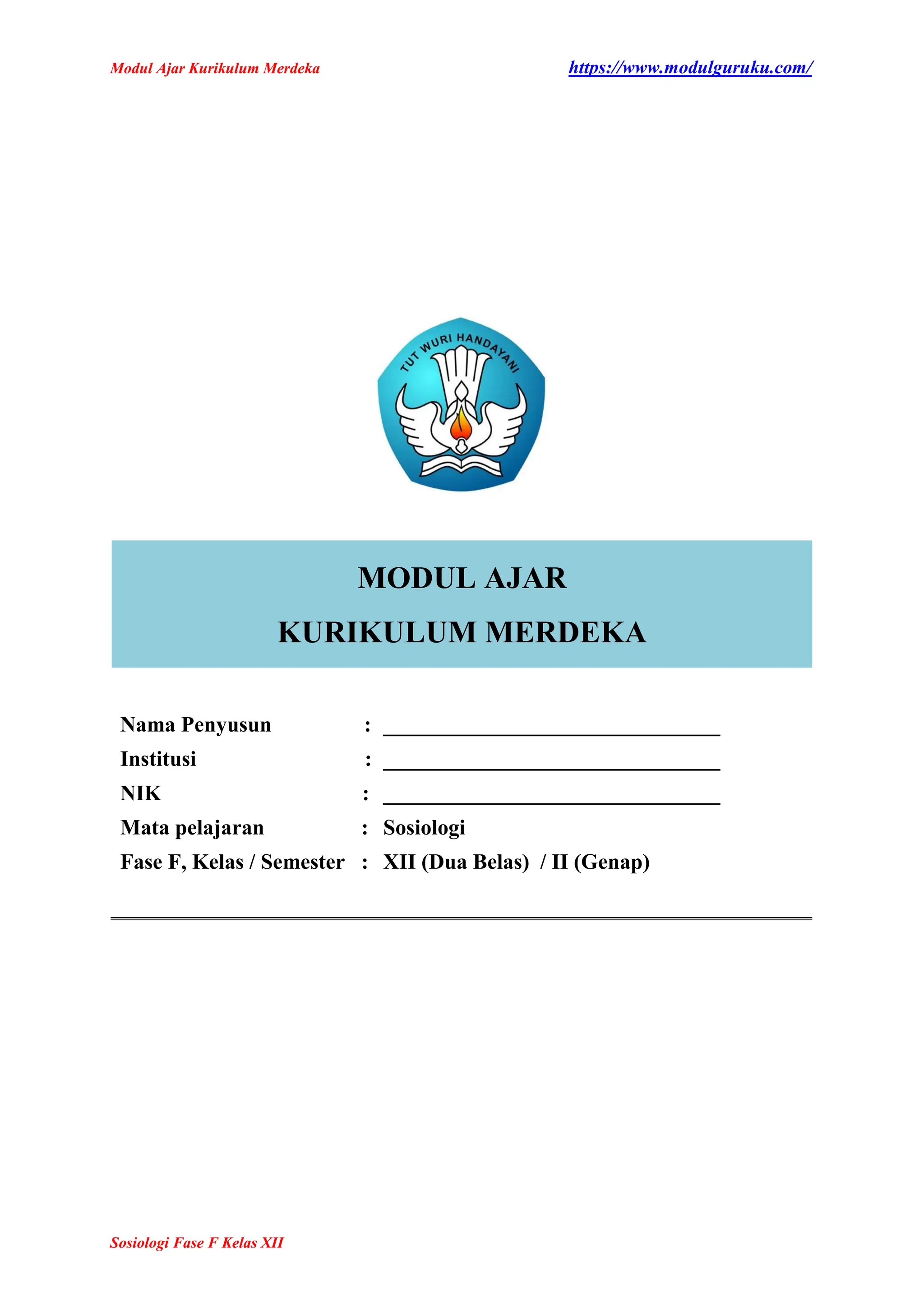 Modul Ajar Sosiologi Kelas 12 Fase F Kurikulum Merdeka | PDF