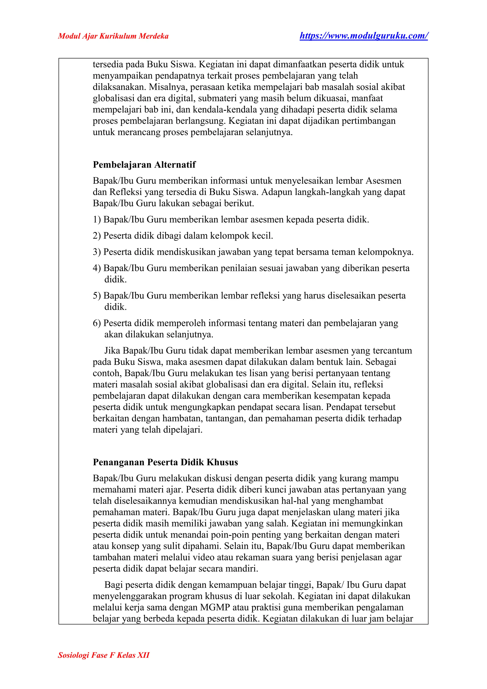 Modul Ajar Sosiologi Kelas 12 Fase F Kurikulum Merdeka | PDF