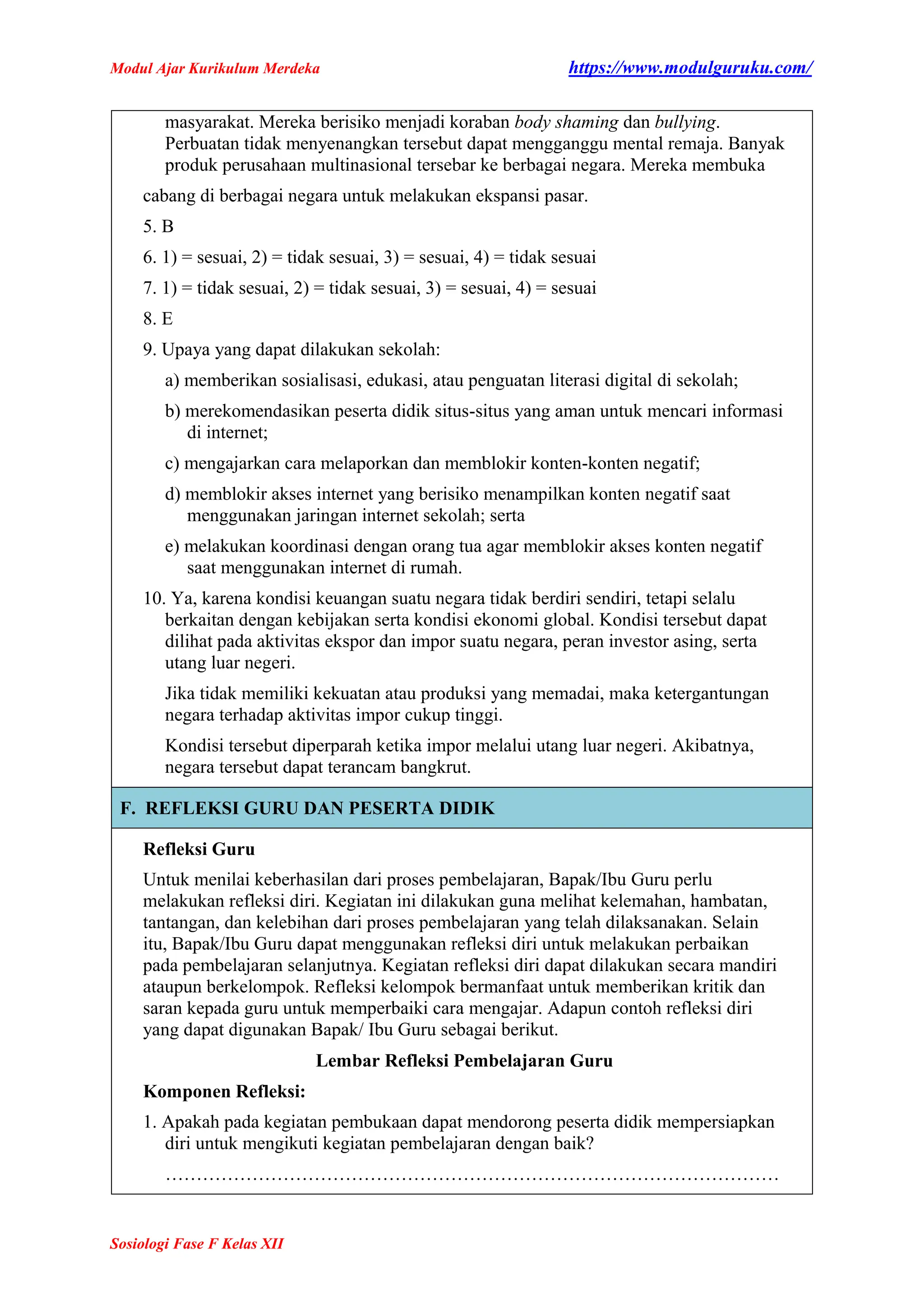 Modul Ajar Sosiologi Kelas 12 Fase F Kurikulum Merdeka | PDF