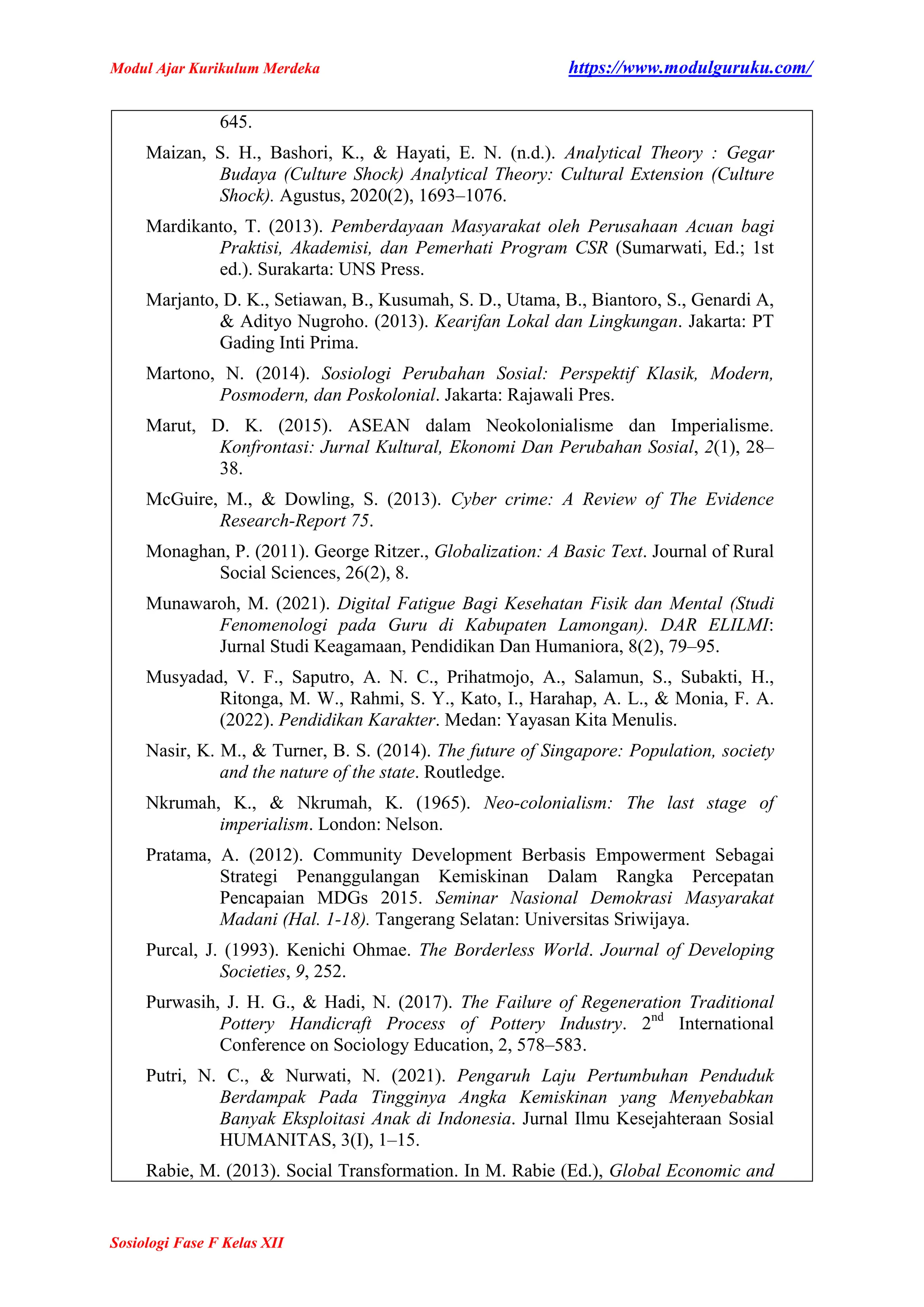 Modul Ajar Sosiologi Kelas 12 Fase F Kurikulum Merdeka | PDF