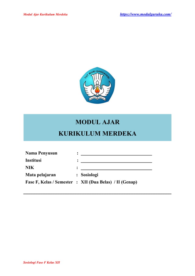 Modul Ajar Sosiologi Kelas 12 Fase F Kurikulum Merdeka | PDF