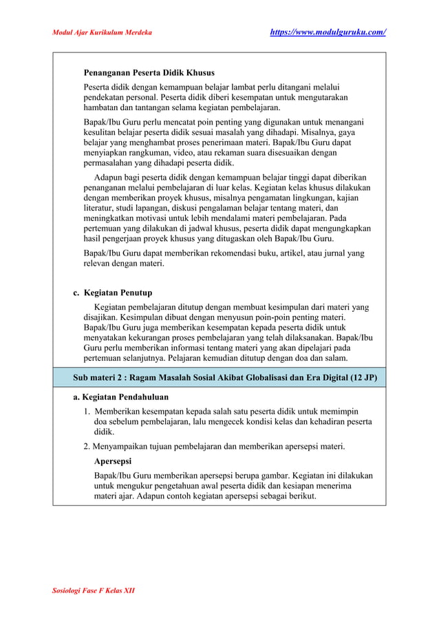 Modul Ajar Sosiologi Kelas 12 Fase F Kurikulum Merdeka | PDF