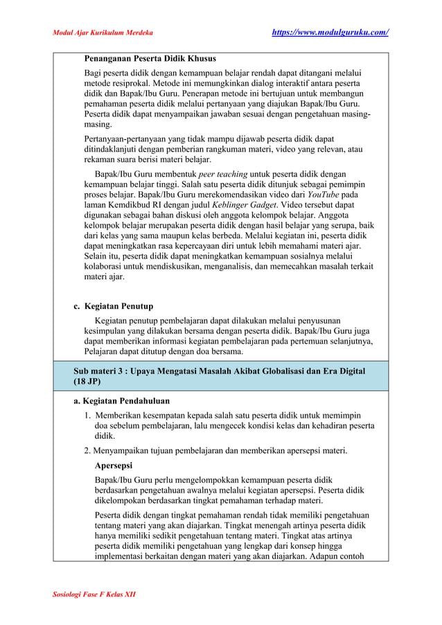 Modul Ajar Sosiologi Kelas 12 Fase F Kurikulum Merdeka | PDF